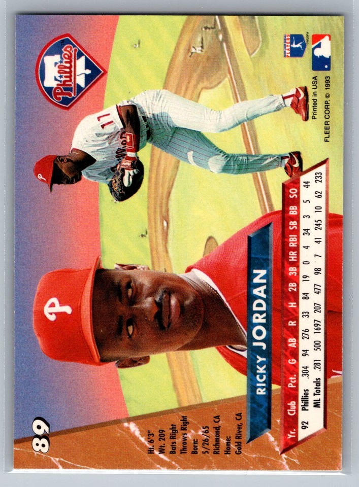 Ricky Jordan 1993 Ultra BASEBALL #89 Philadelphia Phillies | eBay