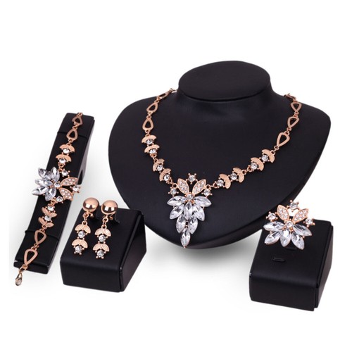 4 Pcs Sposa Gioielli Da Donna Collana Bracciale Anello Orecchini | eBay