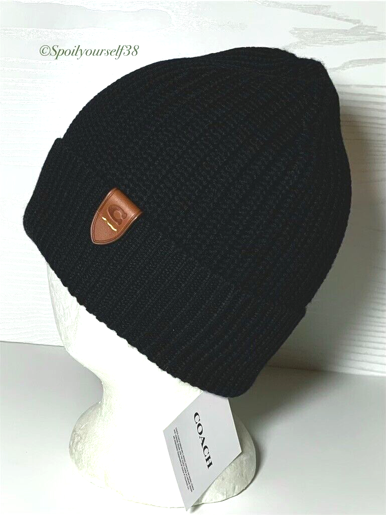 COACH+Men%27s+OS+Black+Rib+Knit+Merino+Wool+BEANIE+Hat for sale online ...