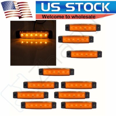 Set of 10 2Wire Bus Boat Truck Trailer Clearance Light Side Marker 6Led ...
