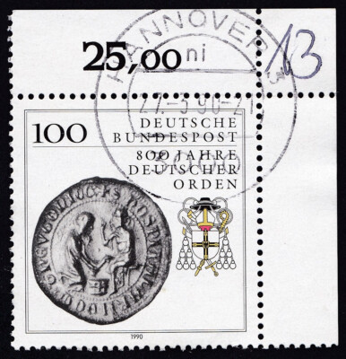 GERMANY 1990 Corner Stamp Michel 1451 Scott 1595 Seal and Grand Master ...