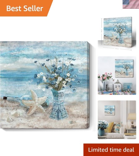 Elegant Framed Ocean Theme Canvas Art - 14x14 Coastal Seascape ...