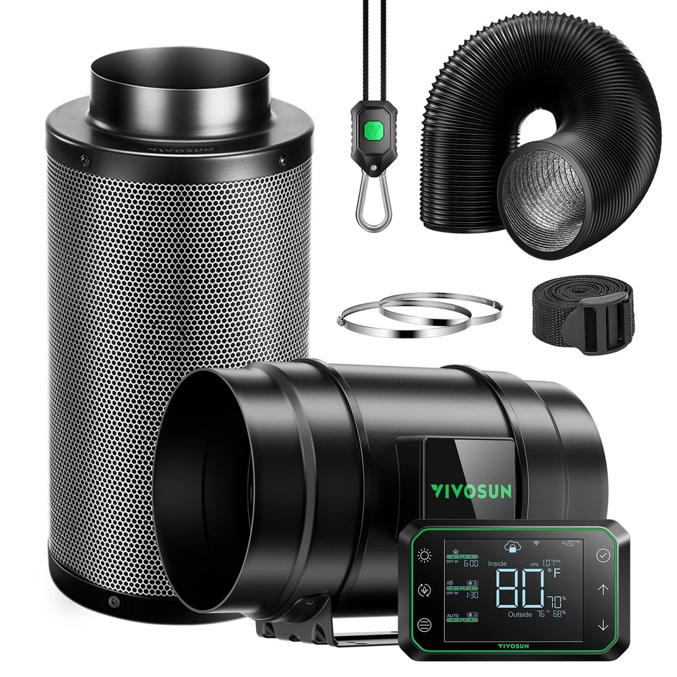 VIVOSUN 4" 6" 8" Grow Tent Inline Duct Fan Kit Carbon Filter ...