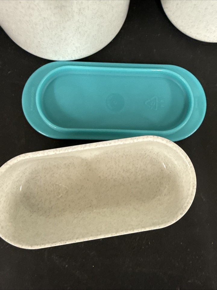 NEW OLD STOCK Tupperware One Touch Nesting 4 Canister’s Turquoise Lids ...