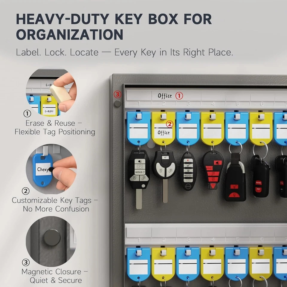 32 Key Lock Box with Dual Lock, Combination & Key Unlock, Key Cabinet ...