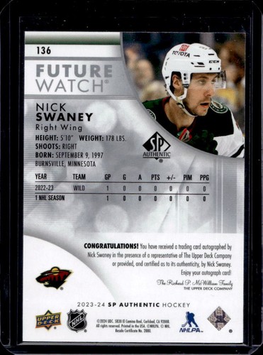 2023-24 SP Authentic Nick Swaney Rookie Auto RC Future Watch #860/999 ...
