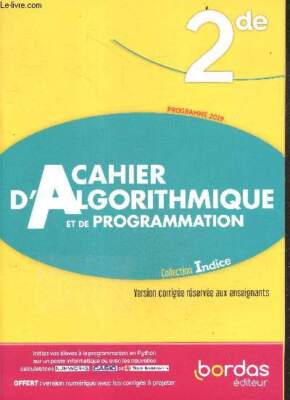 Cahier d'algorithmique et de programmation - 2de - programme 2019 | eBay