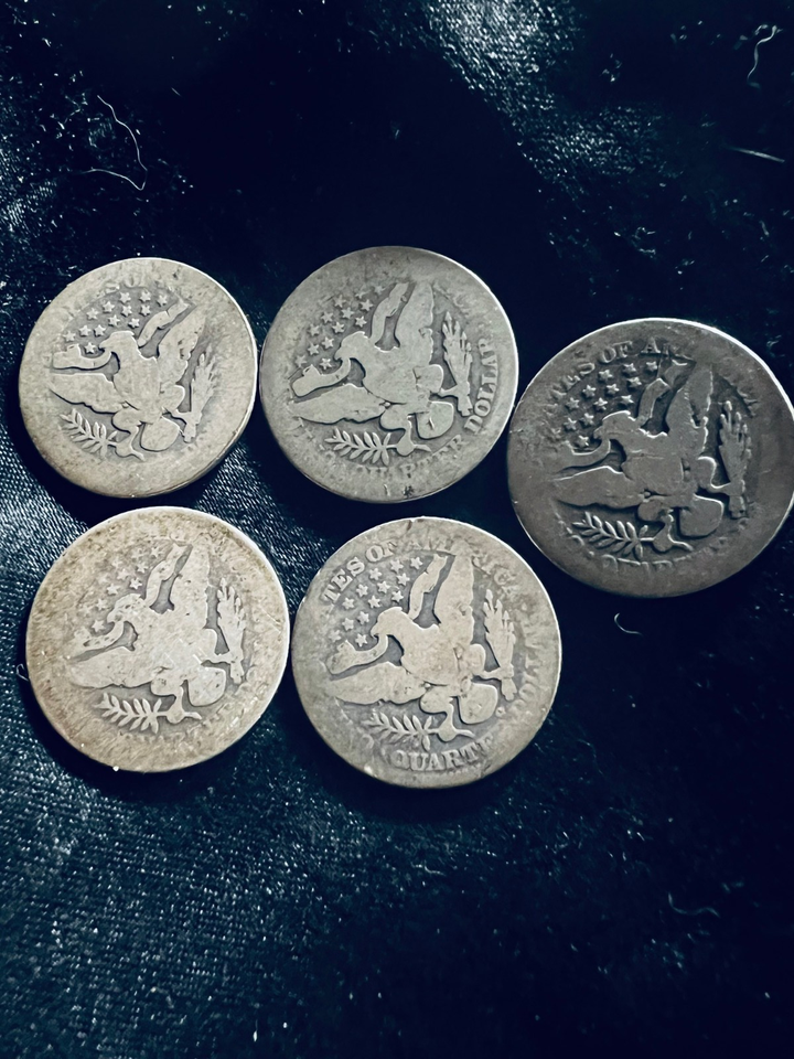 Barber Quarter Lot of 5 Coins 90% Silver US money dates readable ...