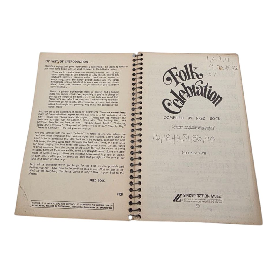 Folk Celebration Another Singspiration Songbook 1972 Compiled by Fred ...