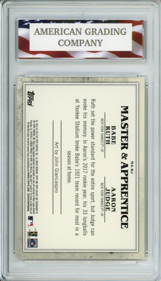 2019 Topps Gallery Bath Ruth Aaron Judge AGC 9 Mint Master Apprentice ...