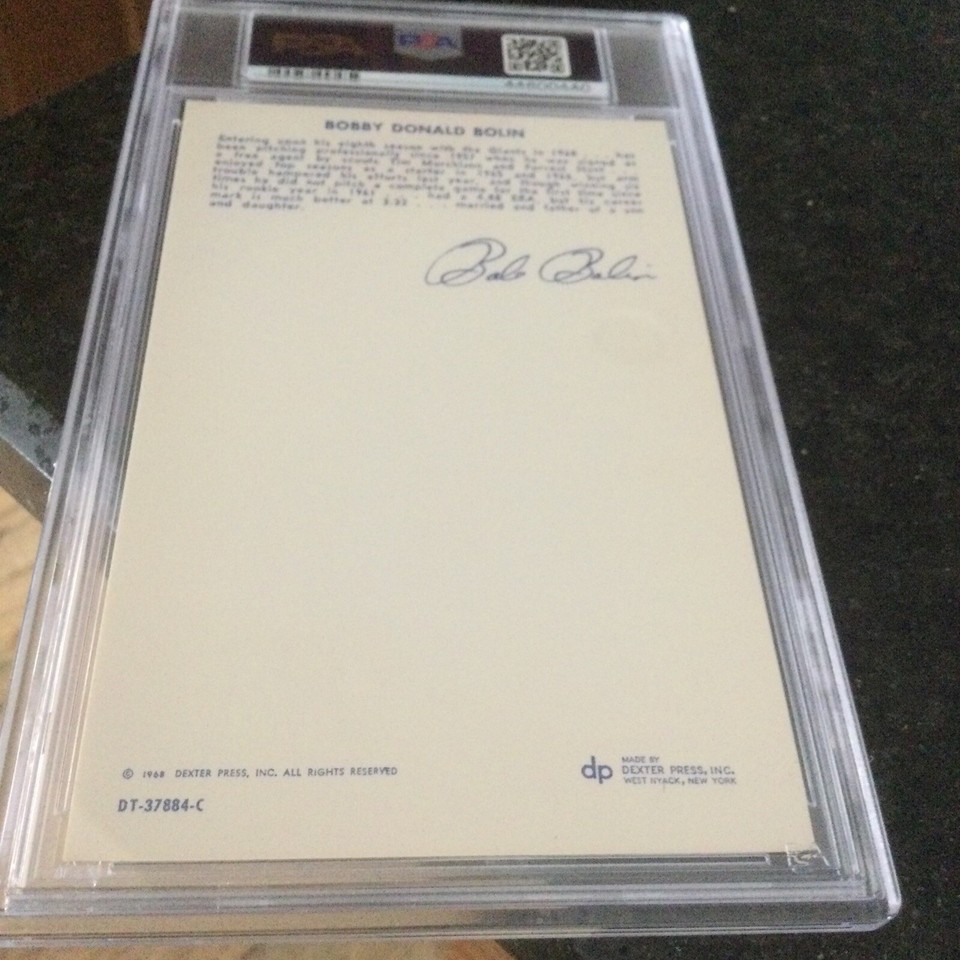 Bobby Bolin 1968 Dexter Press Postcards PSA 6 EX- MT large Rare San ...