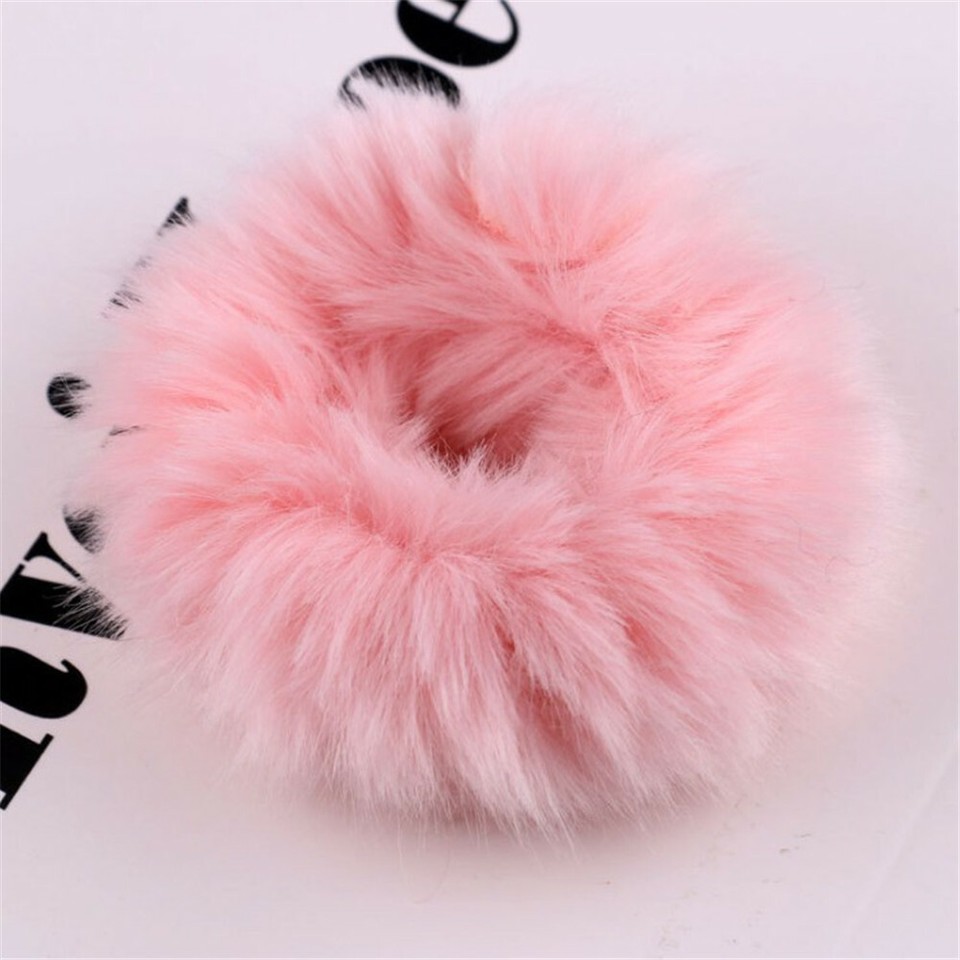 Fluffy Faux Furry Fur Scrunchie Elastic Hair band Ring Rope Band Tie ...