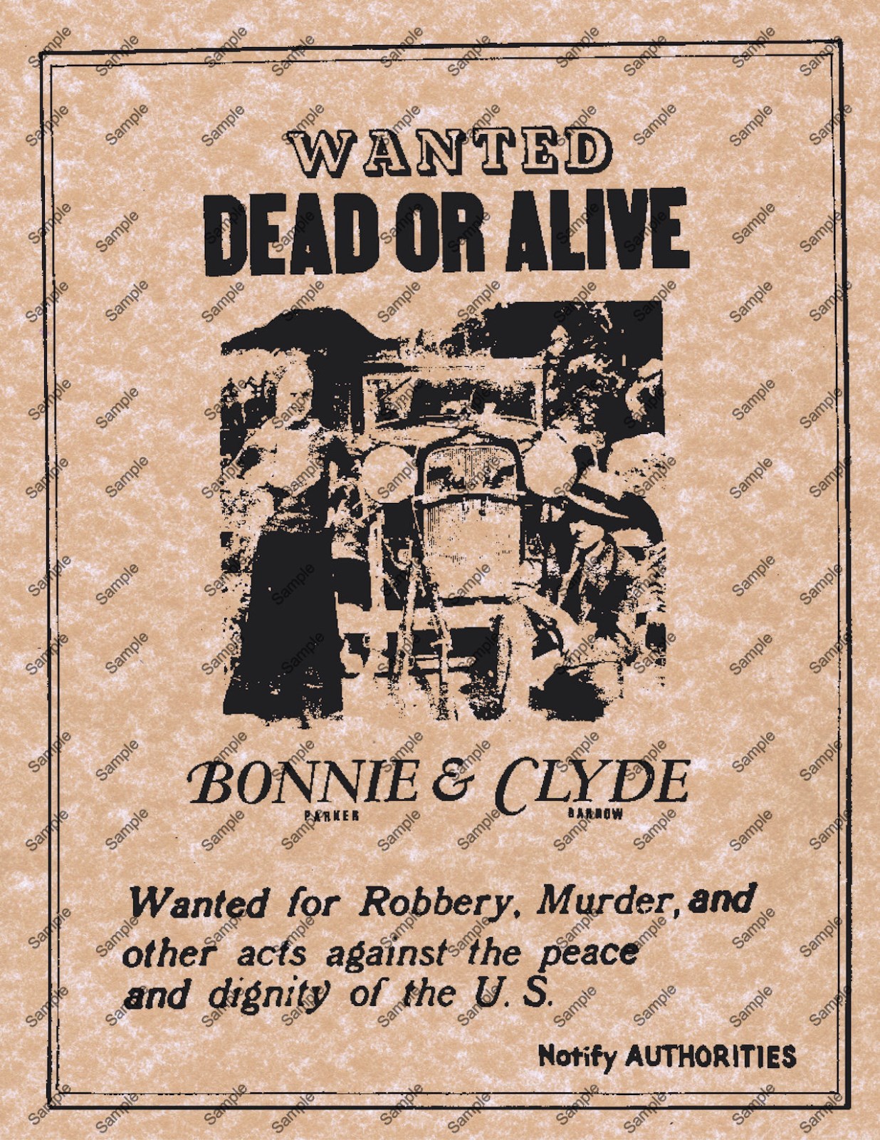Bonnie And Clyde Wanted Poster Original