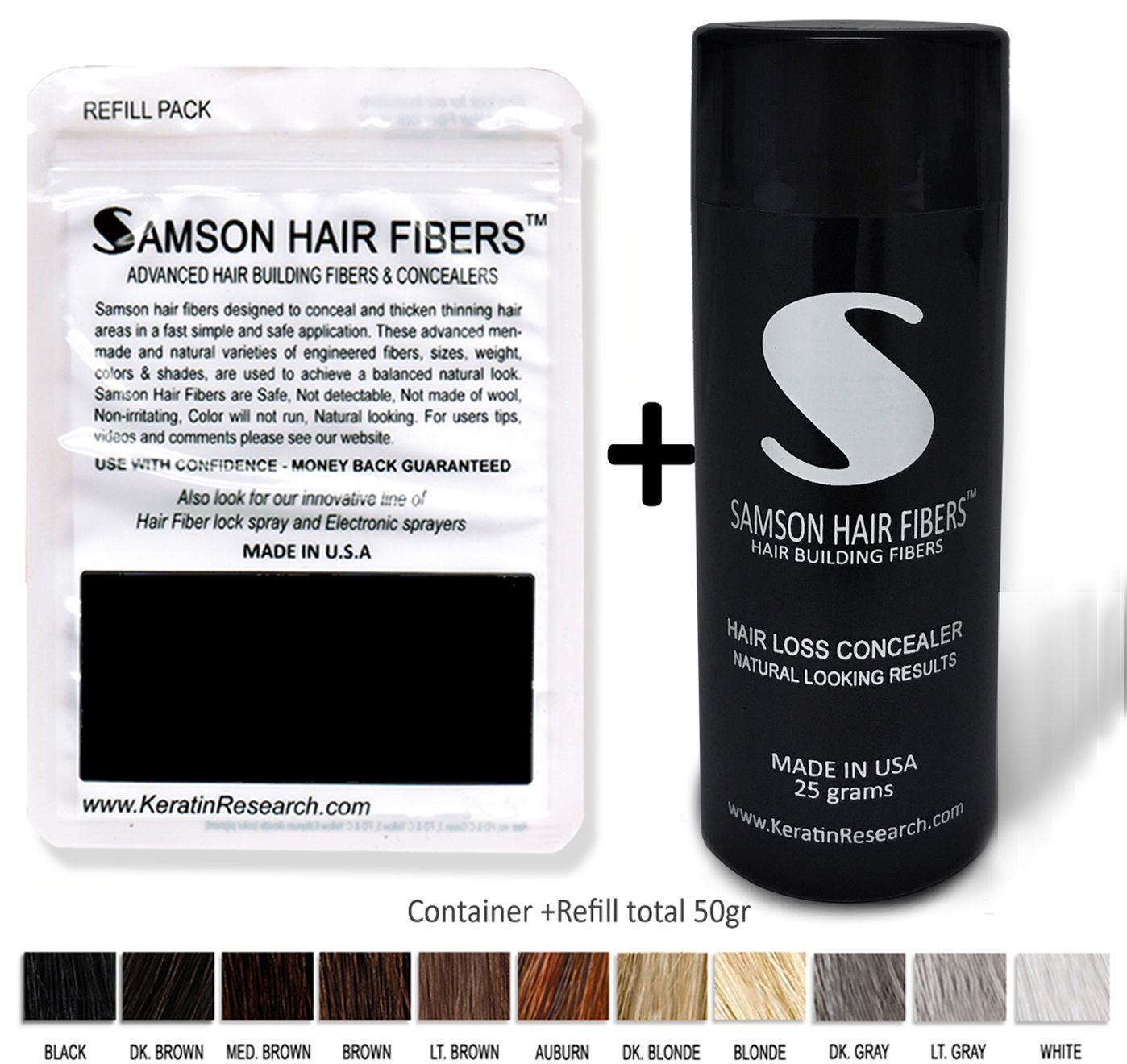 SAMSON Best Hair Loss Concealer Building Fibers BLACK Large 50gr COMBO ...