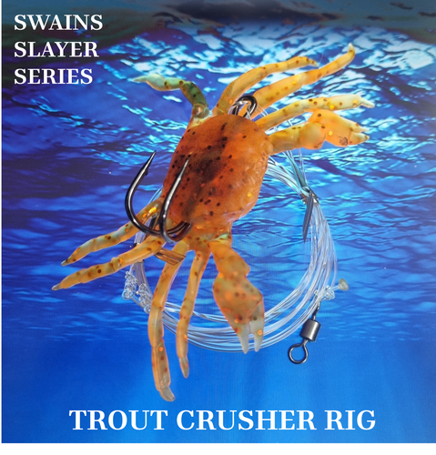 Coral Trout Crusher Rig 80lb – 2×7/0 Hooks – Orange Crab Reef Rig Lure ...