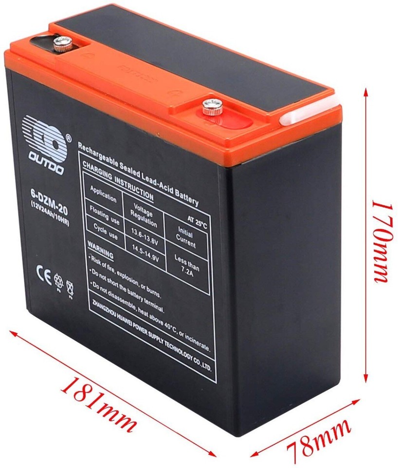 6-DZM-12 20ah 24V 48V 12Ah Battery For Electric GoKart ATV Scooter Golf ...
