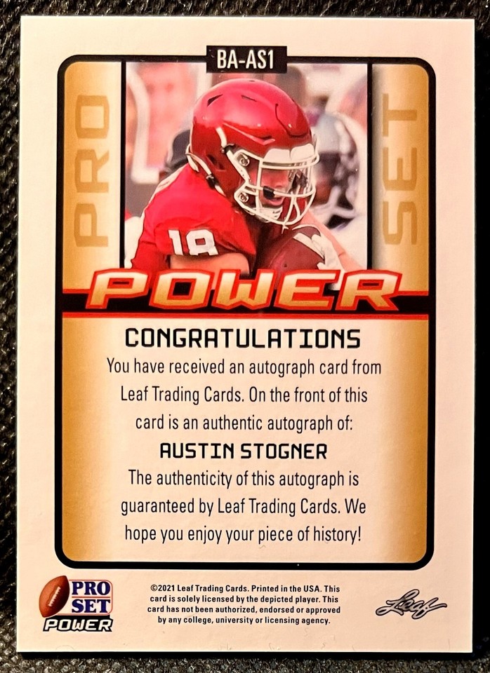 2021 Leaf Pro Set Power Autograph #BA-AS1 Austin Stogner Rookie Atlanta ...