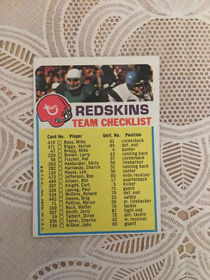 VINTAGE 1973 TOPPS WASHINGTON REDSKINS TEAM CHECKLIST NO MARKS VG OLD ...