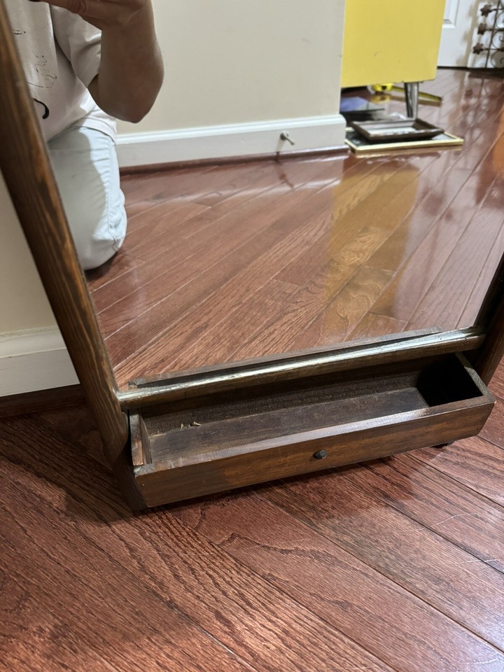 Antique Hand Made Wood Shaving Mirror Wall Hung + Shelf Brush Box | eBay