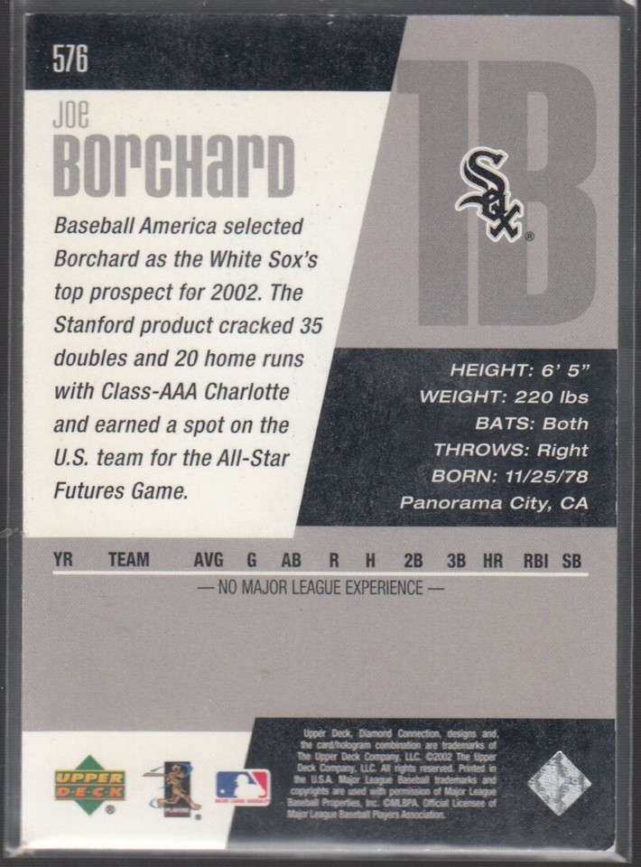 JOE BORCHARD 2002 Upper Deck Diamond Connection #576 TTM/IP Signed ...
