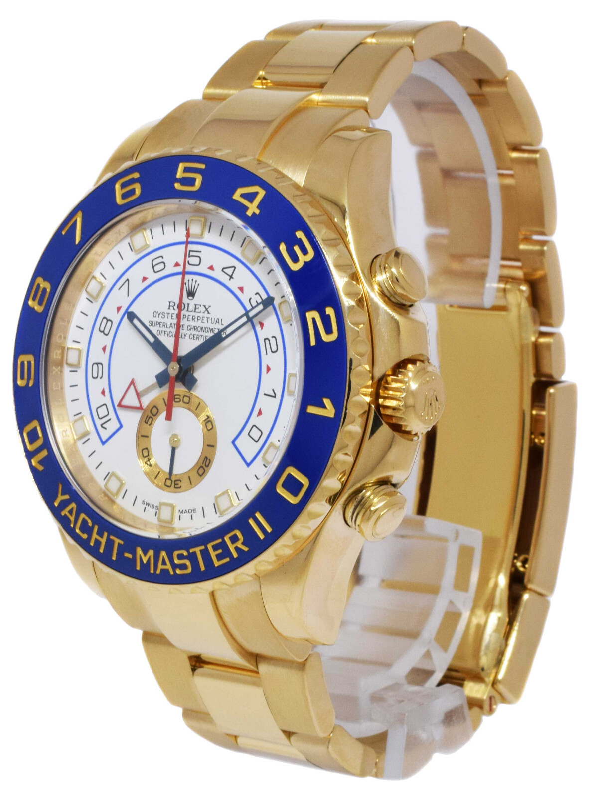 Rolex Yacht-Master II 18k YG White Dial Blue Ceramic 44mm Watch+ Card ...