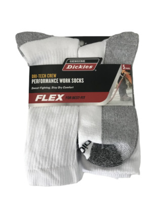 Dickies Dri-Tech Crew Performance Work Socks 5 Pair White Size 6-12 | eBay