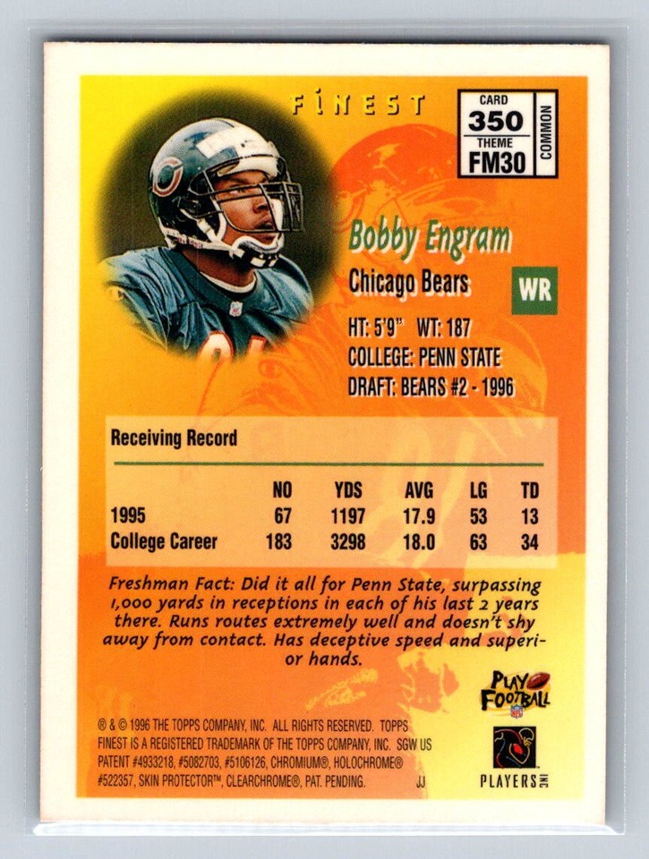 1996 Topps Finest Freshman Bronze Bobby Engram #350 Chicago Bears | eBay