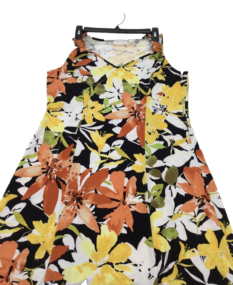 Susan Graver Womens floral Print midi with front slit in Yellow multi ...