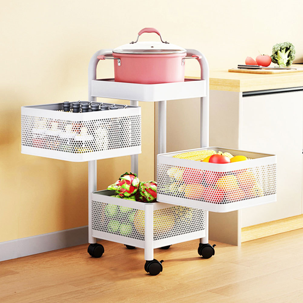Metal Kitchen Storage Stand Trolley Organiser Basket Fruit Vegetable ...