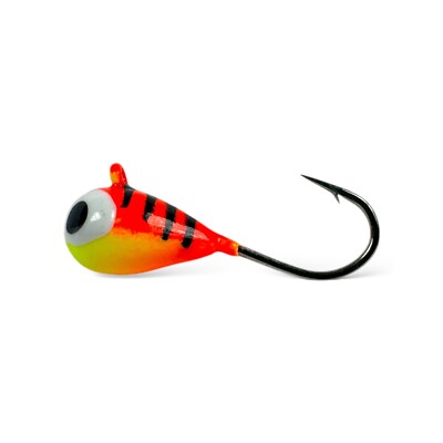 Ice Cold Pro, Tungsten Ice Fishing Jigs Bright Orange Fire Tiger Eye ...