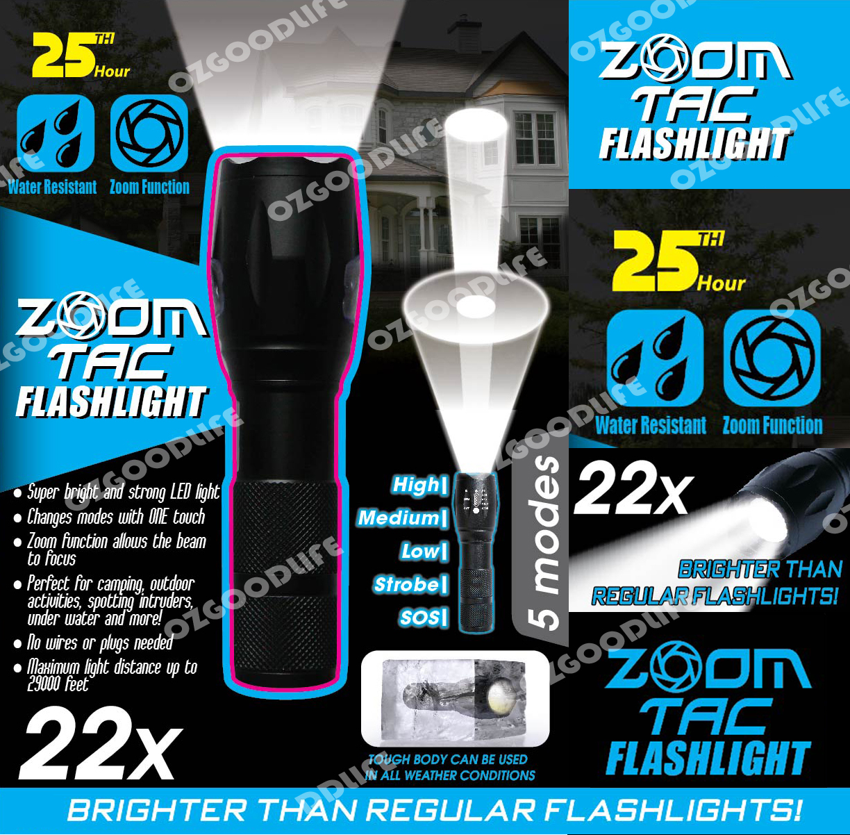 250LM 22X - white LED 5 modes aluminum Zoom TAC Flashlight As Seen on TV 3XAAA | eBay