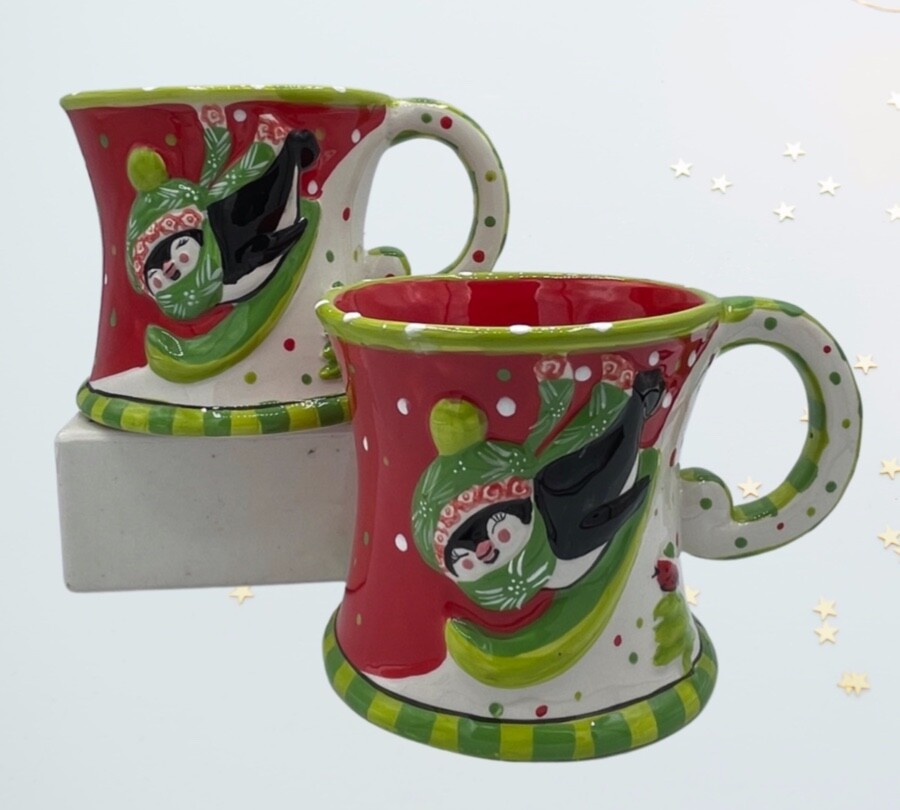 Temptations Coffee Mugs set of 2 Christmas Penguin Joy Mugs Cups | eBay