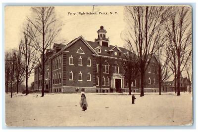 1908 Perry High School Building Exterior Perry New York Posted Trees ...