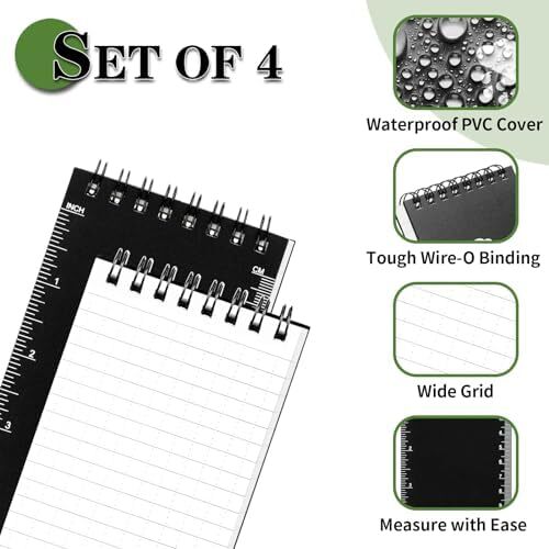 Waterproof Pocket Notebooks 3x5 Top Spiral Weatherproof Memo Pads Black ...