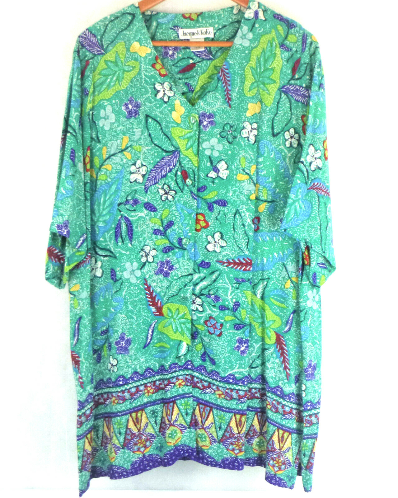 Jacque & KoKo Woman's Plus Set 14/16 Teal Floral Button Shirt and Ankle ...