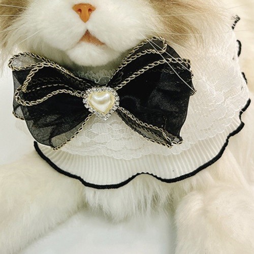 Lace Dog Cat Collar Neckerchief Bow Heart New Handmade Gift Black White ...