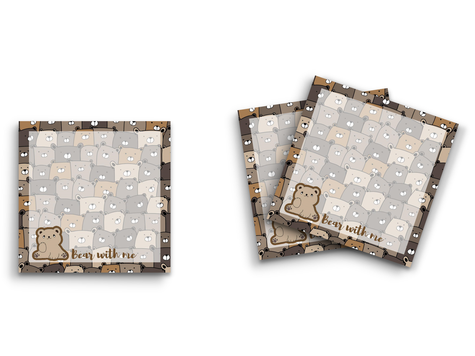 Sticky Notes 3 Pack 3"x3" 50ct Bear With Me Cute Bear Memo Notes | eBay