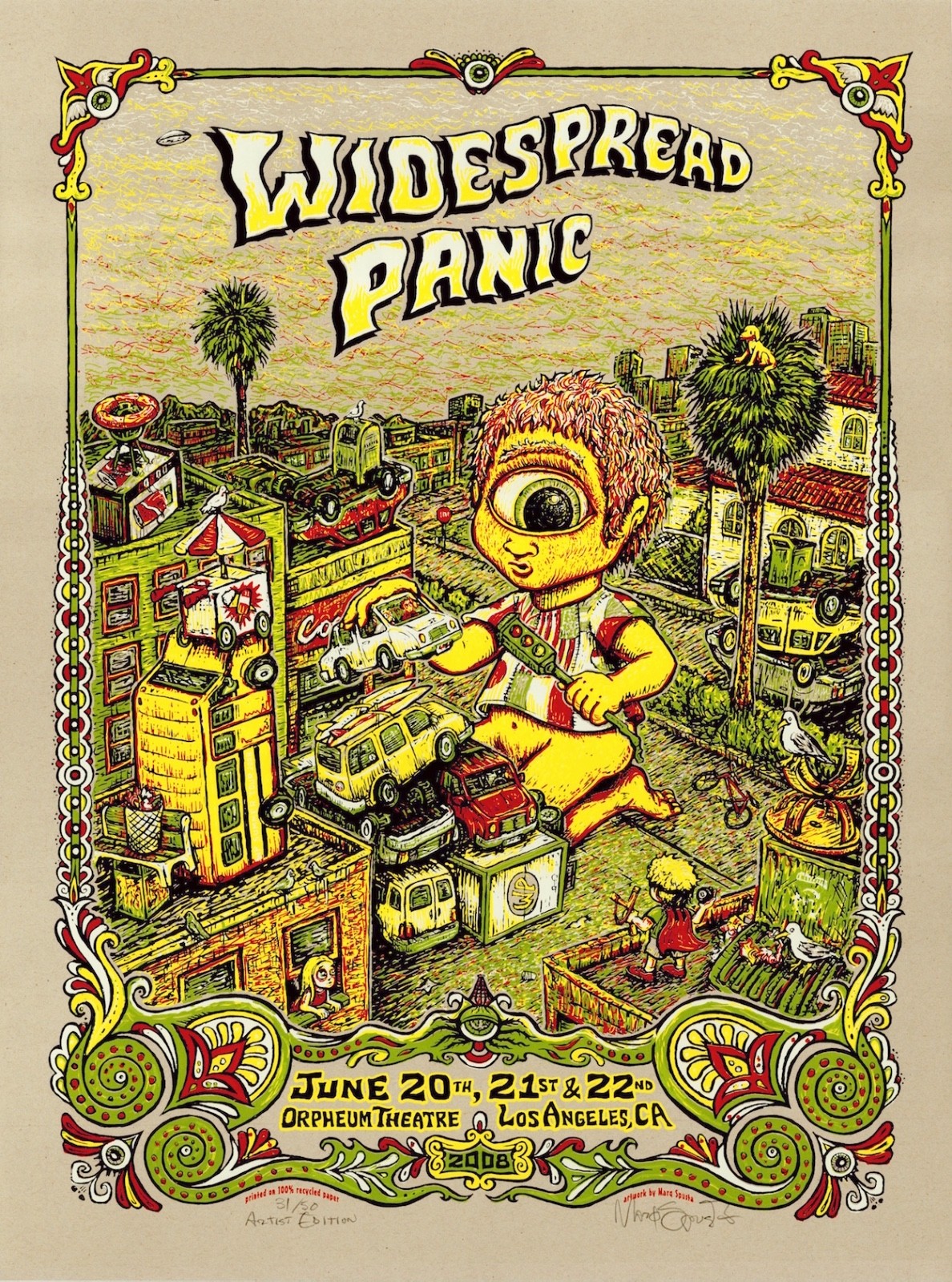 MINT/SIGNED SPUSTA Widespread Panic 2008 Orpheum Los Angeles Poster 32/50 | eBay