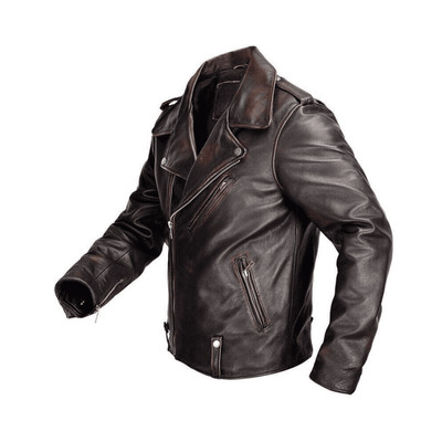 Distressed Brown Leather Motorcycle Jacket Mens With Shoulder Epaulets ...