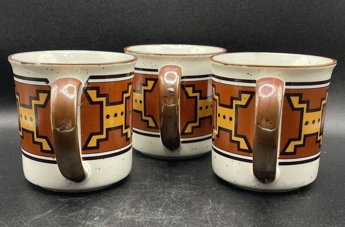 Coffee Mugs Stoneware Southwestern Style Speckled Set of Three Vintage ...