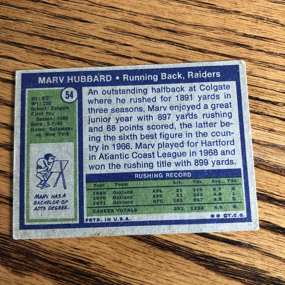 1972 TOPPS MARV HUBBARD #54 OAKLAND RAIDERS FOOTBALL CARD | eBay