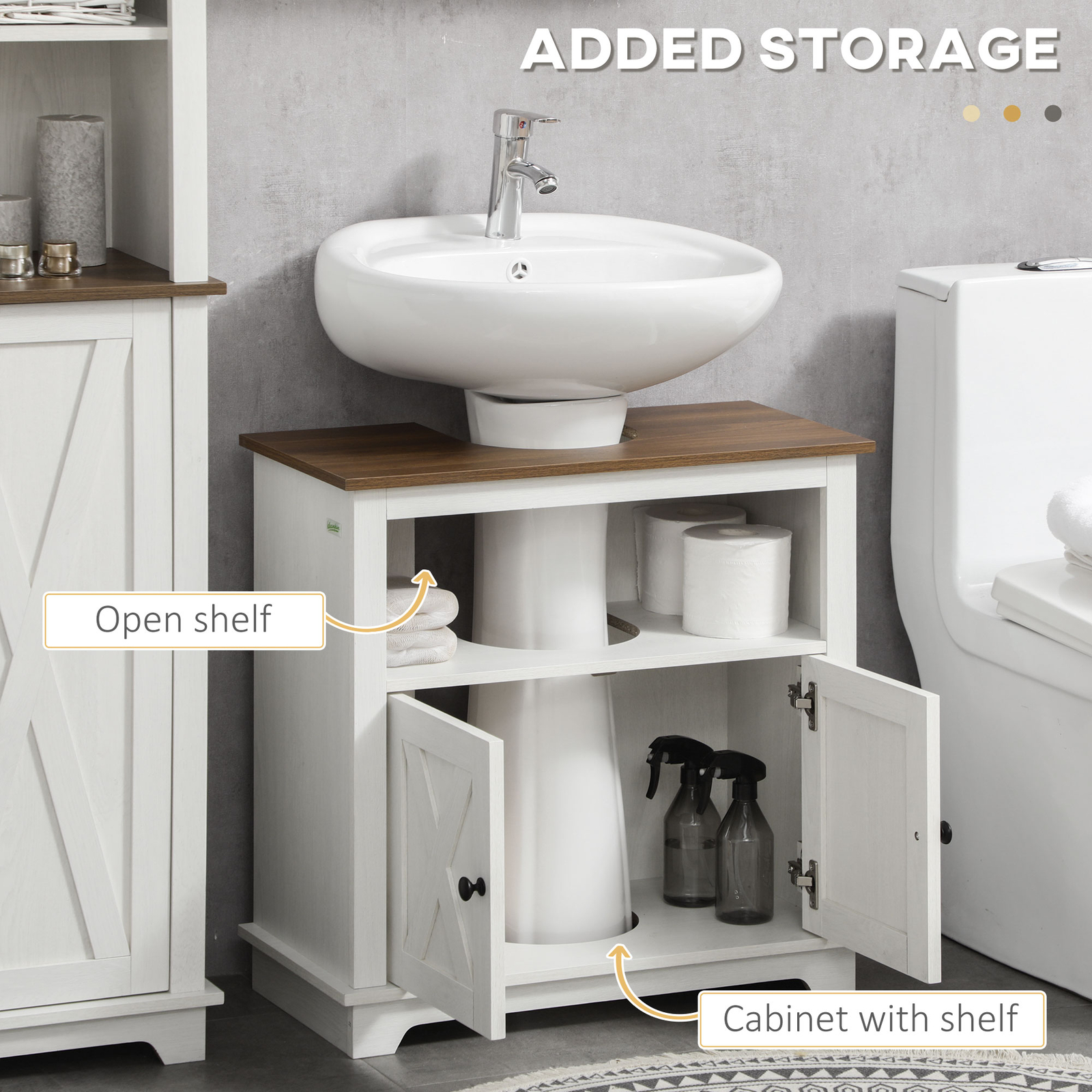 Bathroom Sink Cabinet, Pedestal Sink Storage Cabinet with Doors, White ...