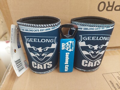 AFL Geelong Cats 2 Can Holders Coolers and 1 Magnetic Bottle Opener ...