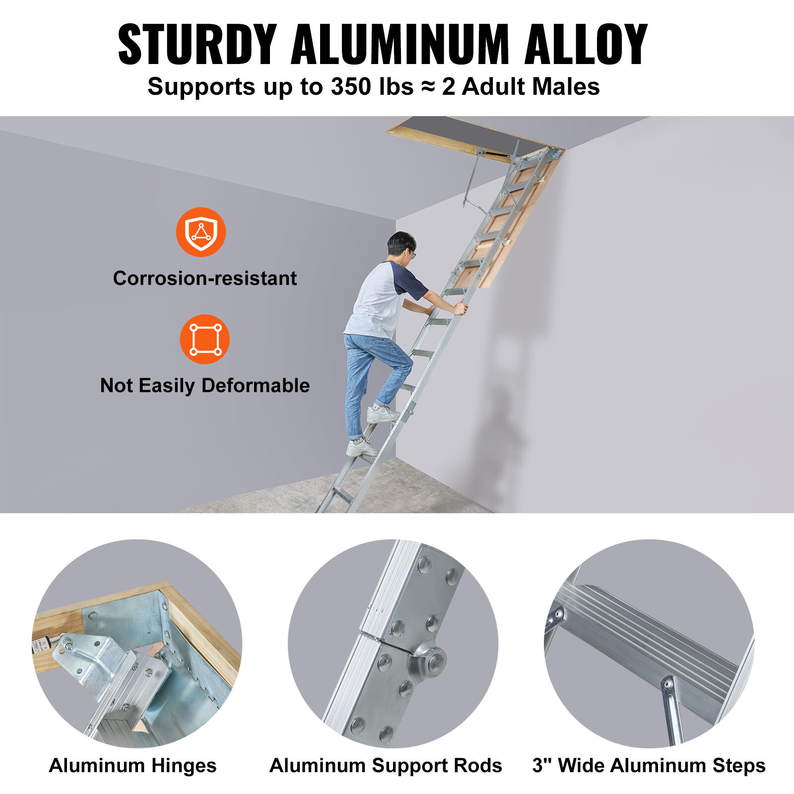 9.5-12ft Folding Attic Ladder Aluminum Adjustable Portable Loft Stairs ...