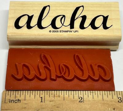 ALOHA HAWAII greeting HELLO goodbye Word BEACH Stampin Up! wood RUBBER ...