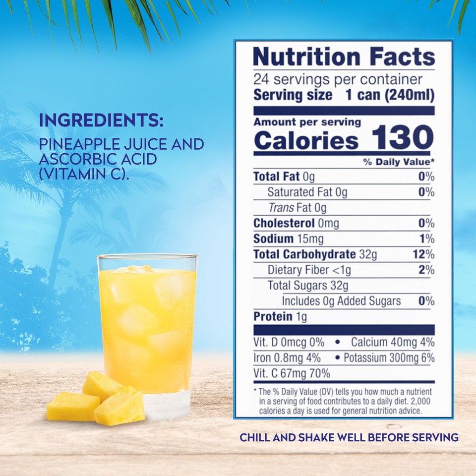 Dole Pineapple Juice No Added Sugar 24 Pack 8 Fl Oz Cans Gluten Free ...