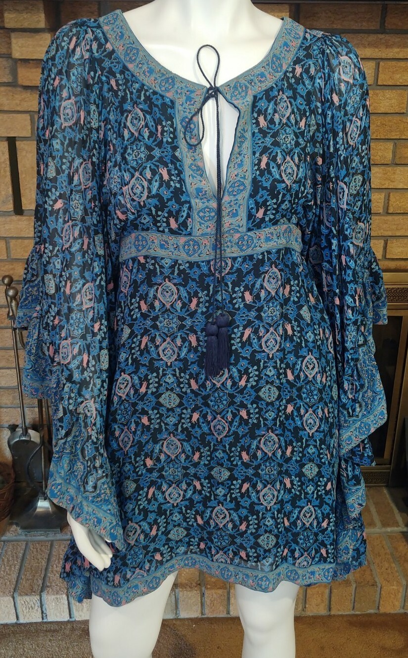 Talitha Waterfall Blue Maharaja Print Batwing Sleeve … - Gem