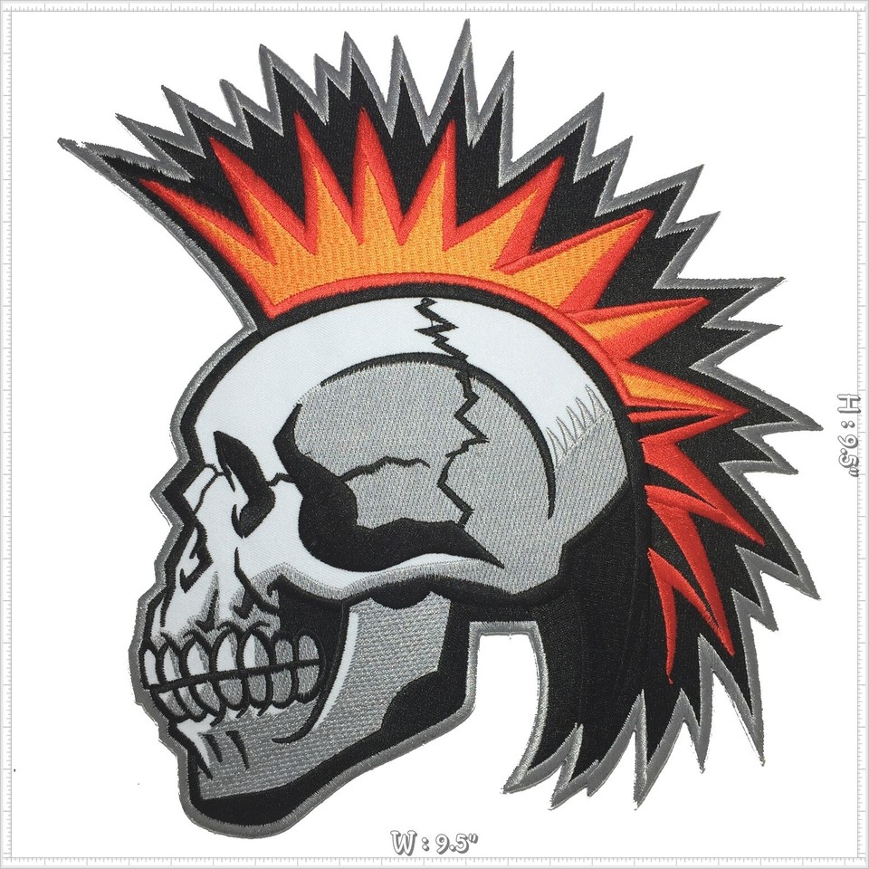 Skull Mohawk Street Punk Rock Emo Iron on Embroidered Large Size Back ...