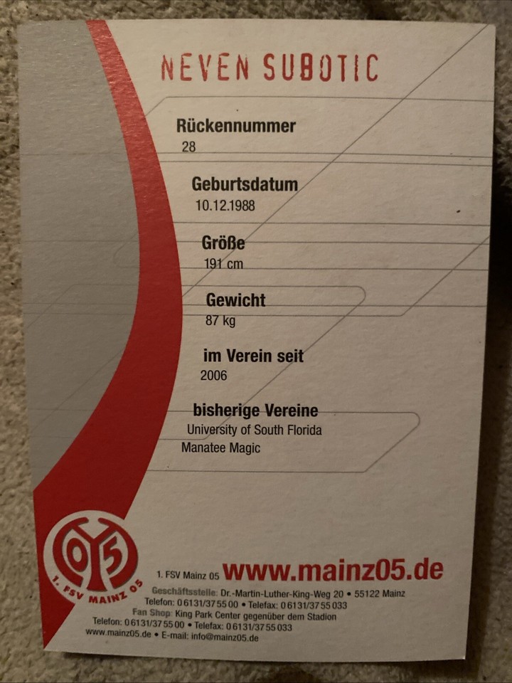 Neven Subotic #28 für FSV Mainz 05 in 06/07 handsignierte ...
