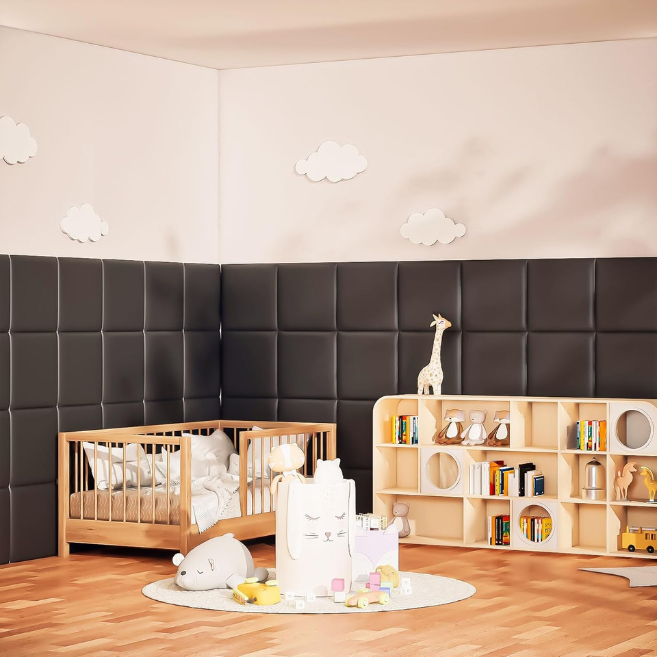 3D Anti-Collision Wall Padding for Kids, Black Peel and Stick Headboard ...